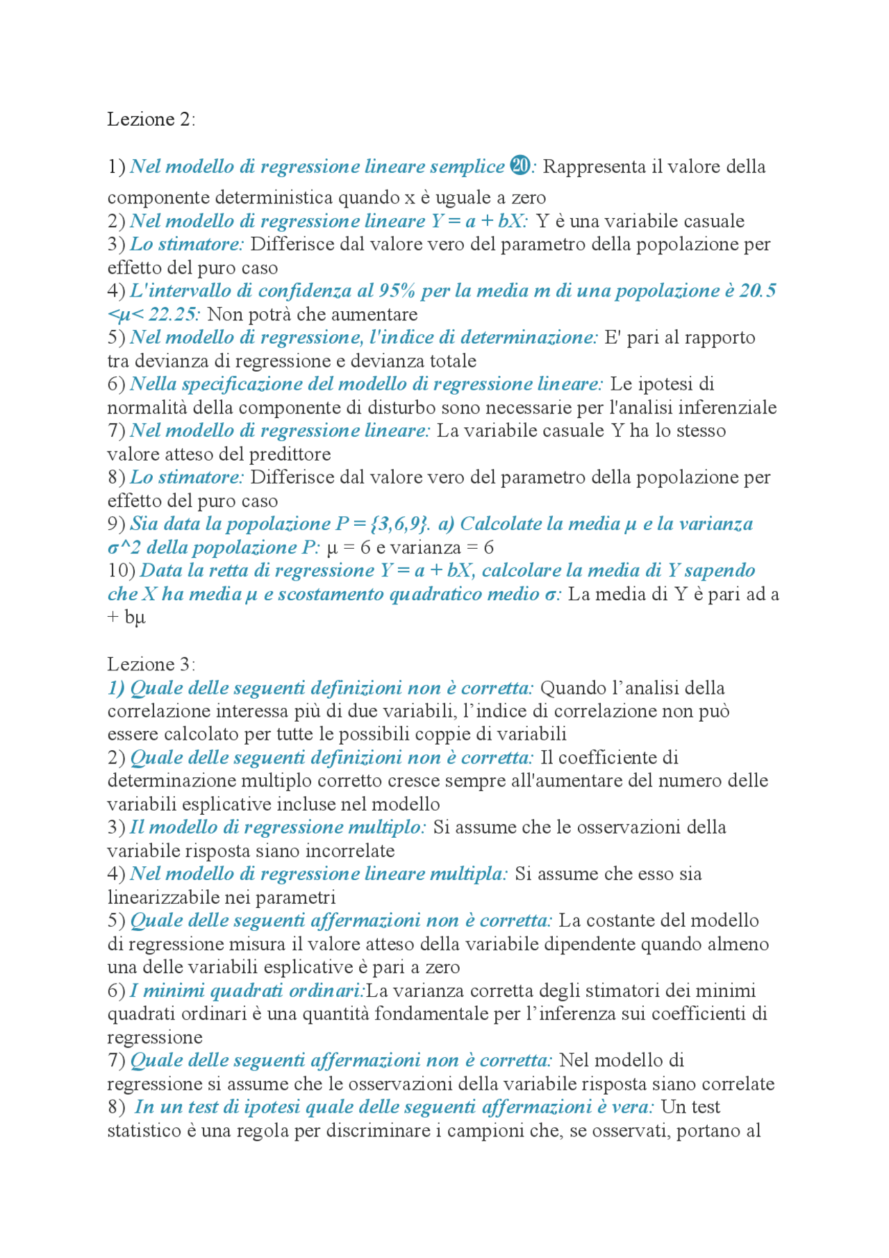Test Statistica Aziendale Docsity