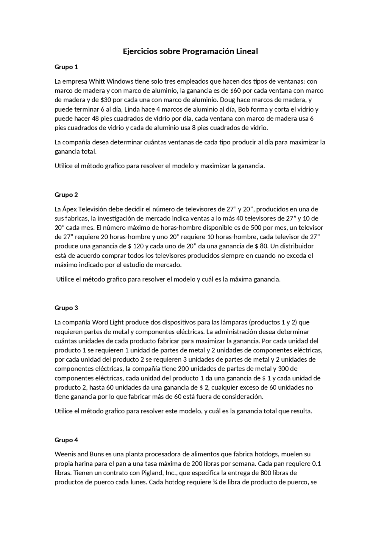 Matemática Programacion Lineal Docsity