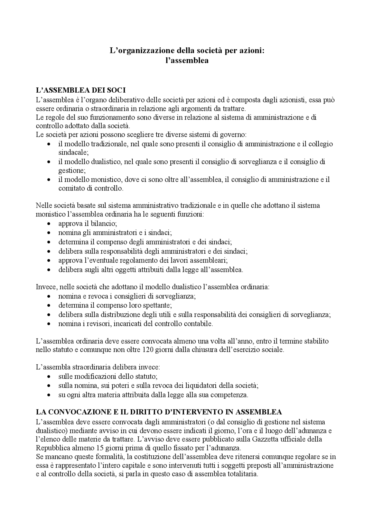 Lassemblea Nelle Spa Docsity