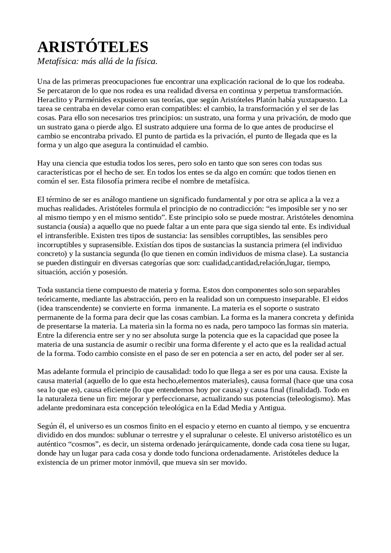 Esquema Aristóteles Evau Docsity