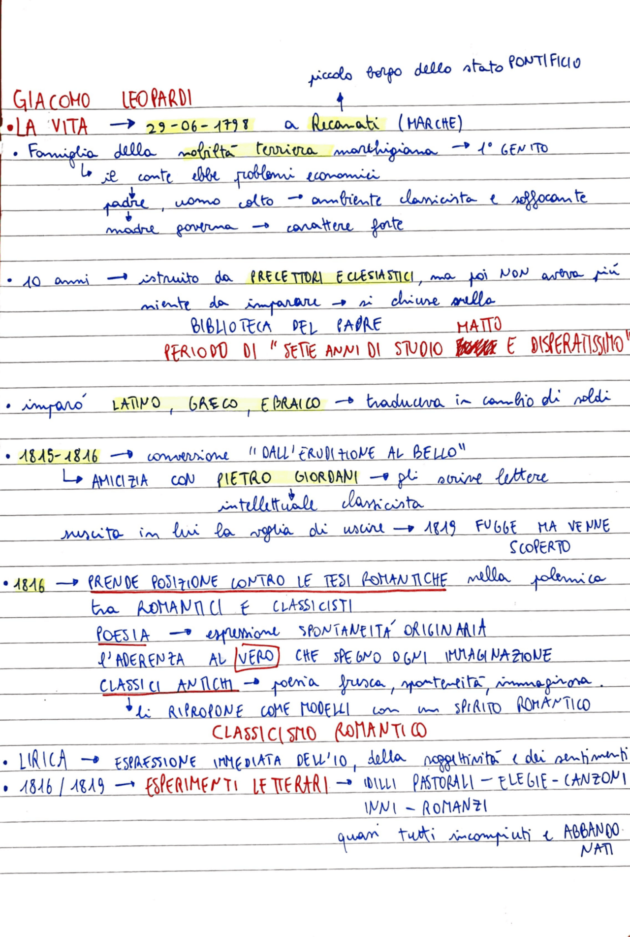 Riassunto Giacomo Leopardi Docsity