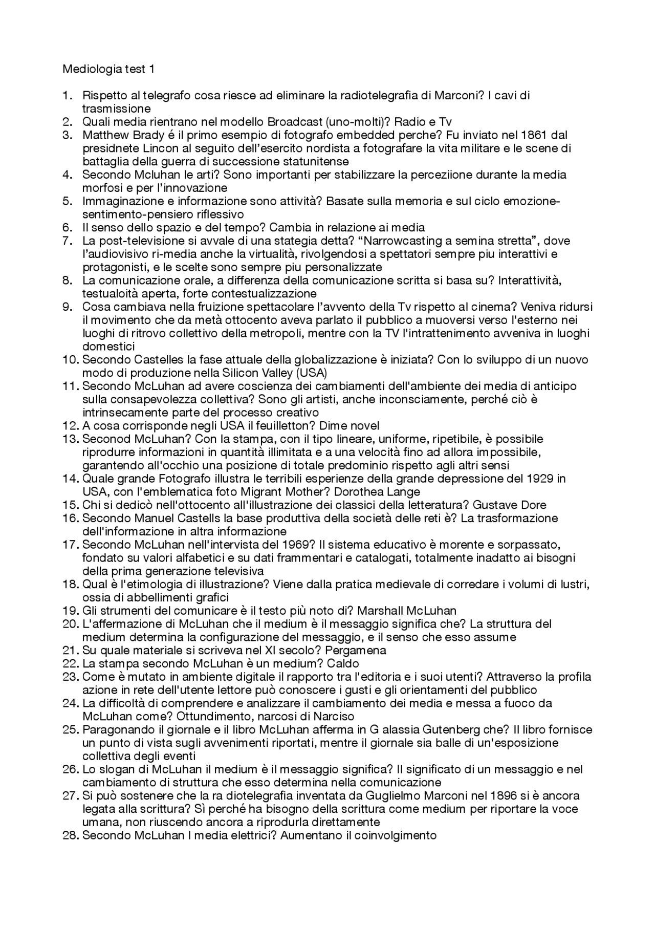 Risposte Primo Test Mediologia Tarziaragone 2021 Prove Desame Di