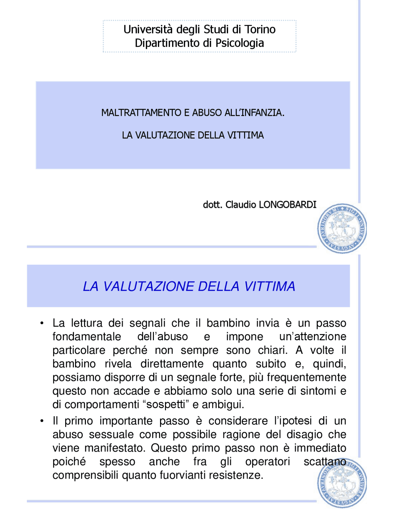 Slides Del Corso Di Maltrattamento E Abuso Parte 3 Docsity