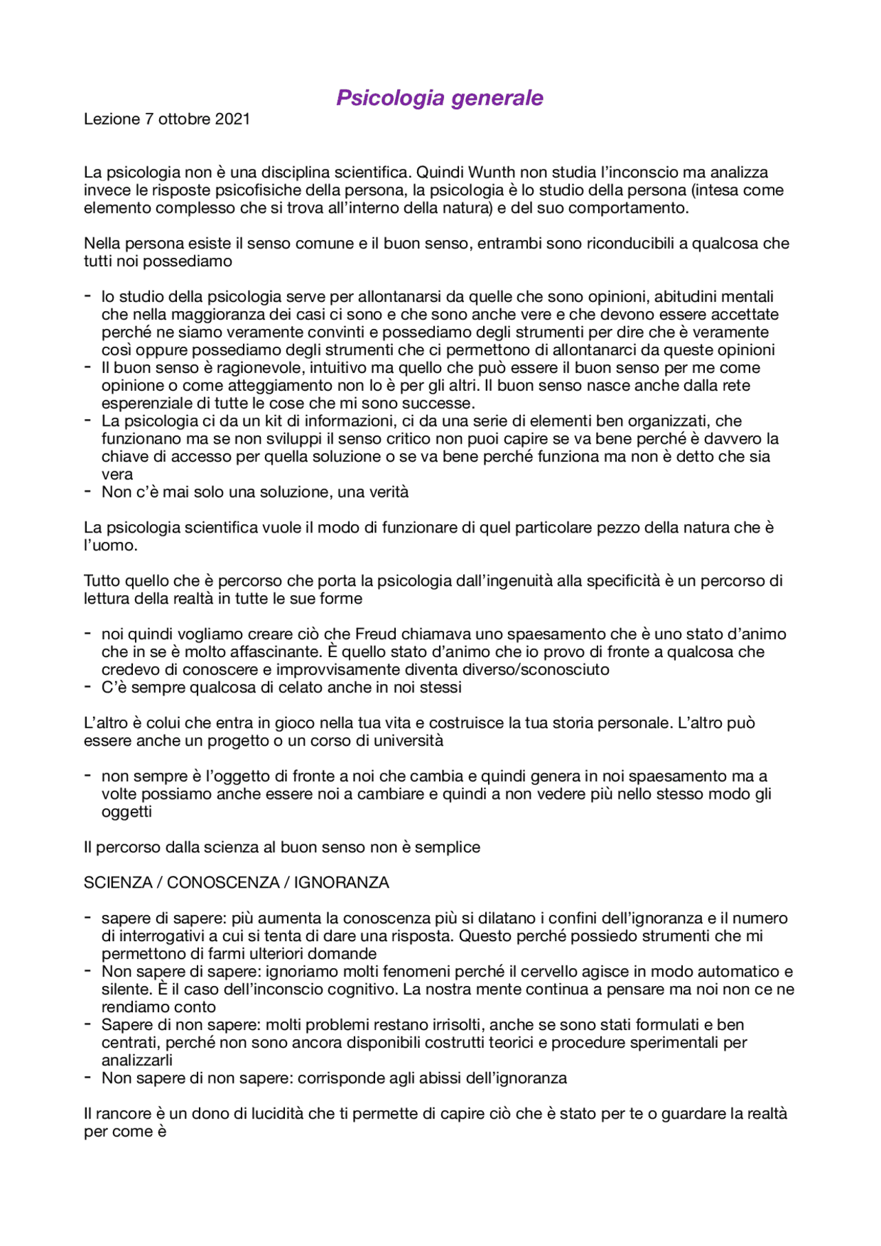 Appunti Psicologia Generale Docsity