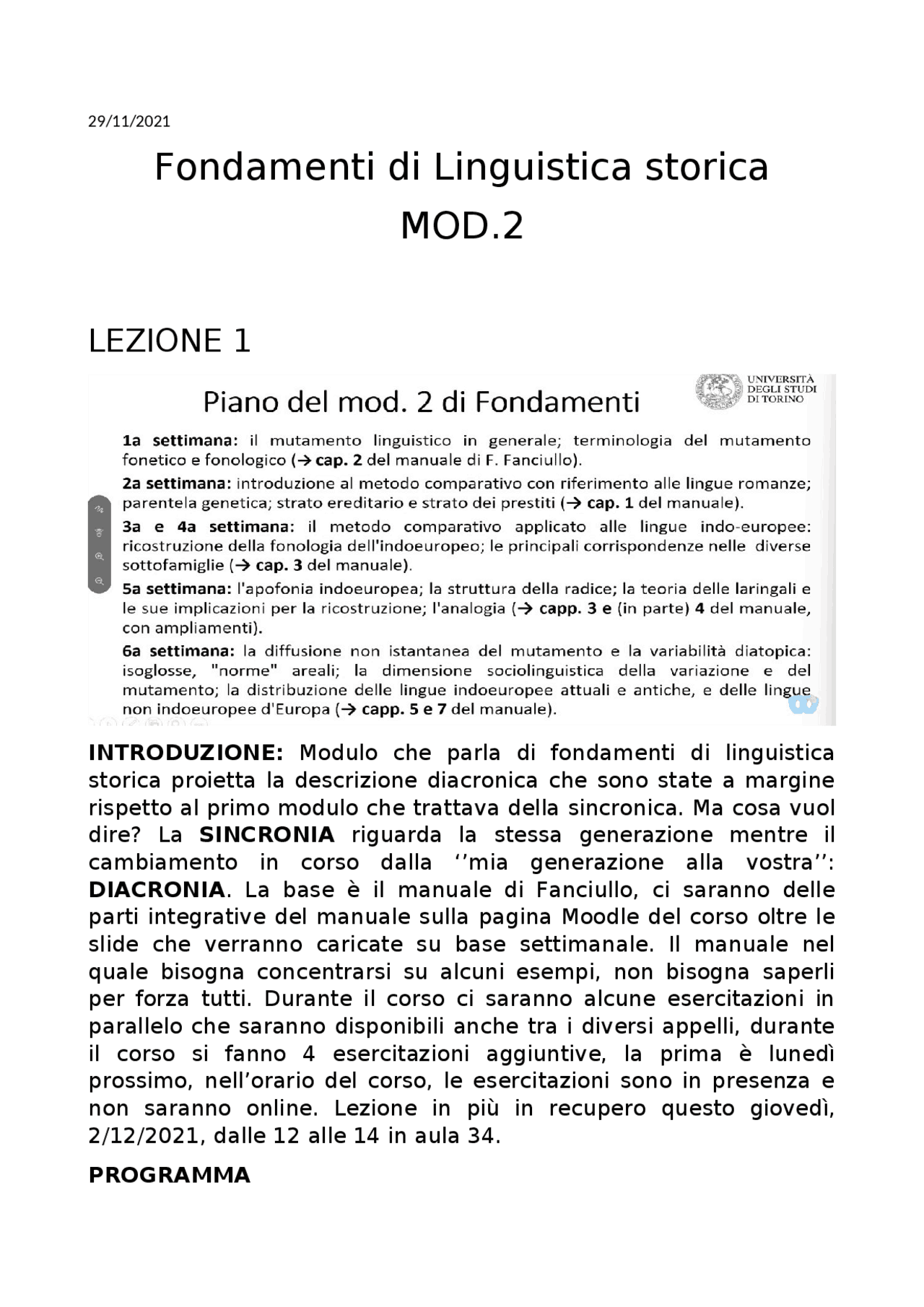 Appunti Prima Lezione Fondamenti Di Linguistica Modulo Due Docsity