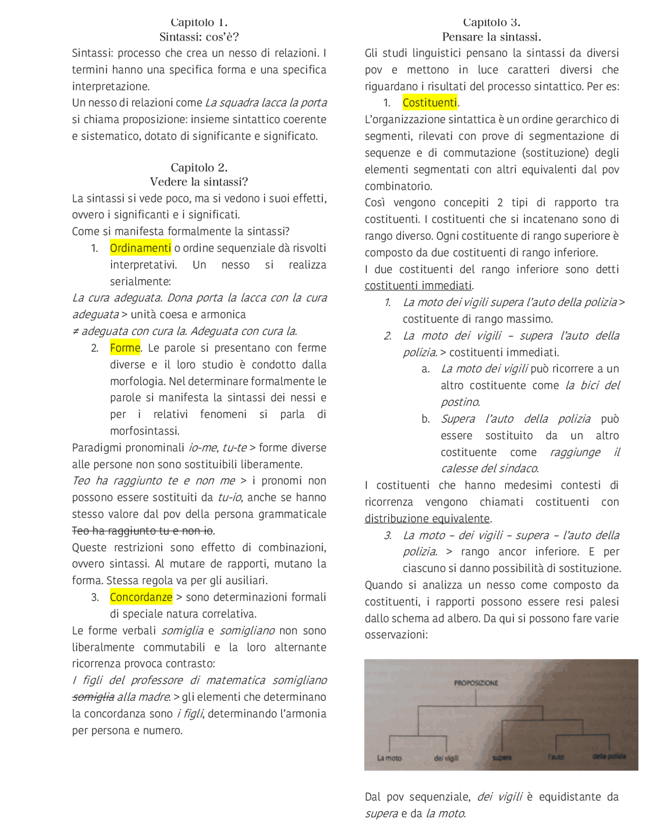 "Compendio di sintassi italiana" e "Fare. Elementi di sintassi" - Docsity