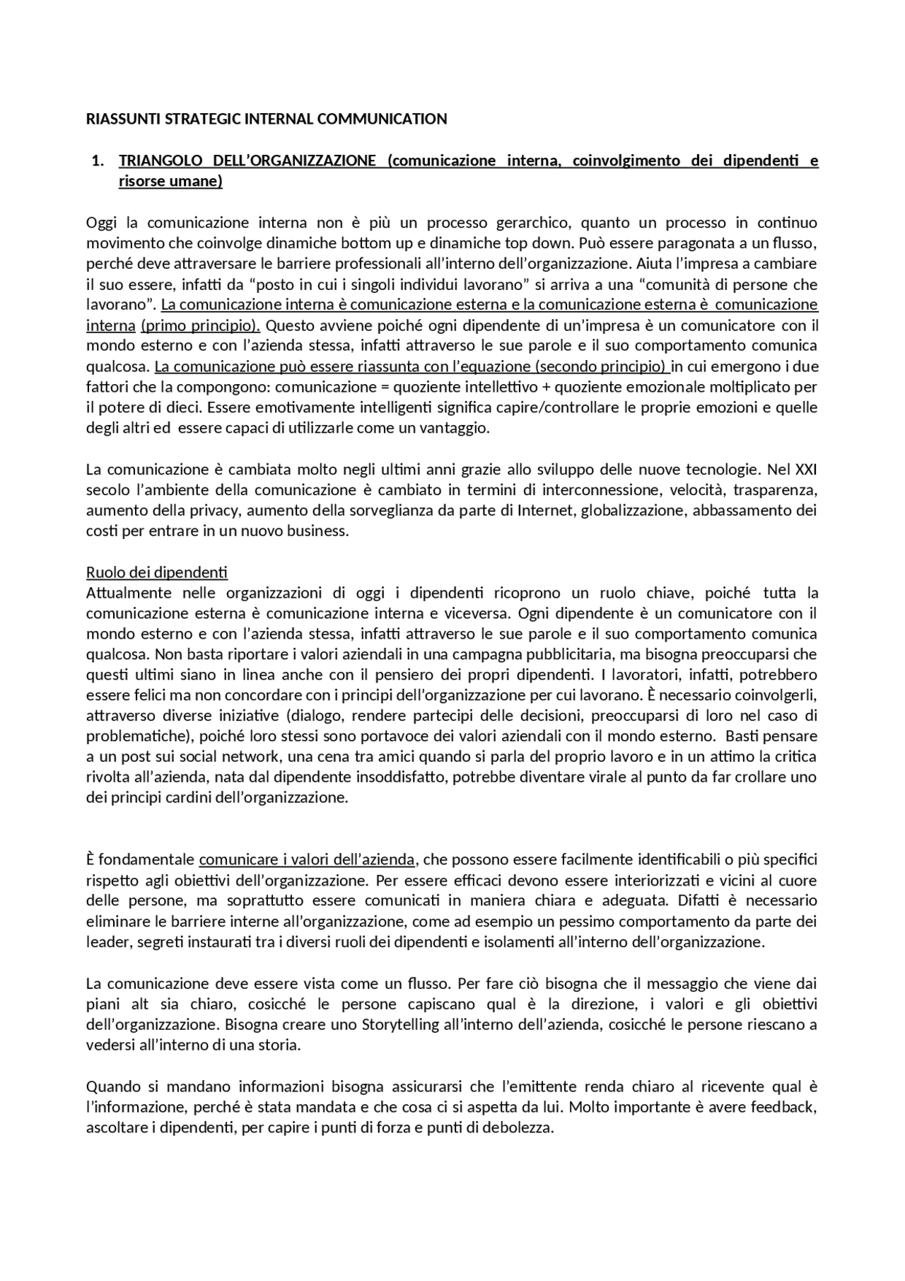Riassunto Strategic Internal Communication Docsity