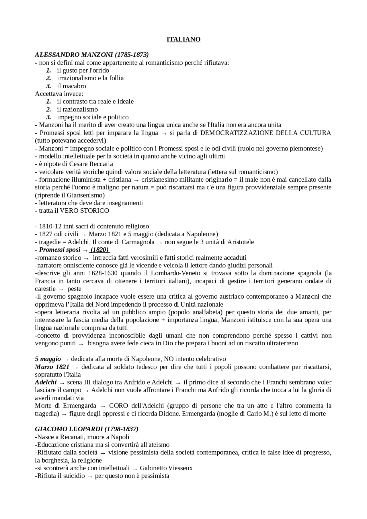 Appunti Sintetici Programma Di Quinta Superiore Liceo Delle Scienze