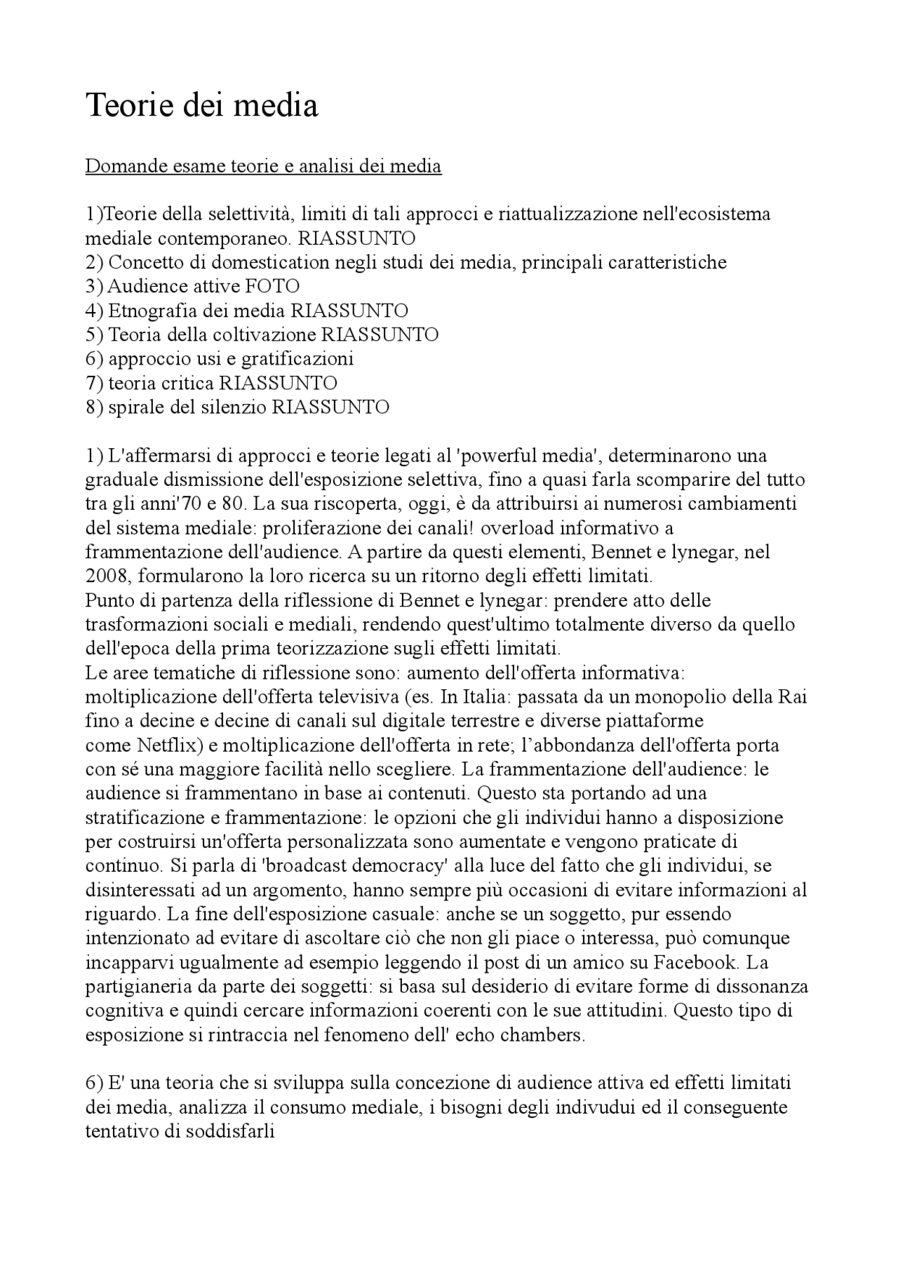 Domande Esame Teorie Dei Media Docsity