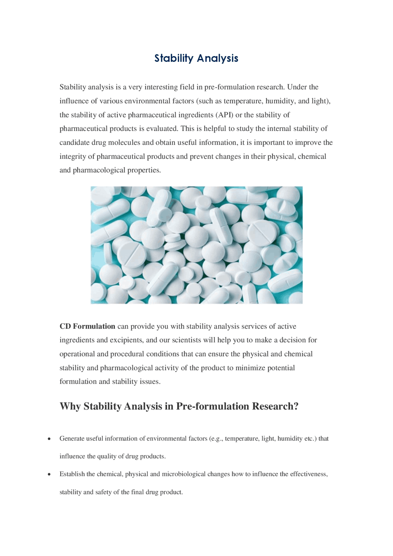 Stability Analysis in Drug Development - Docsity
