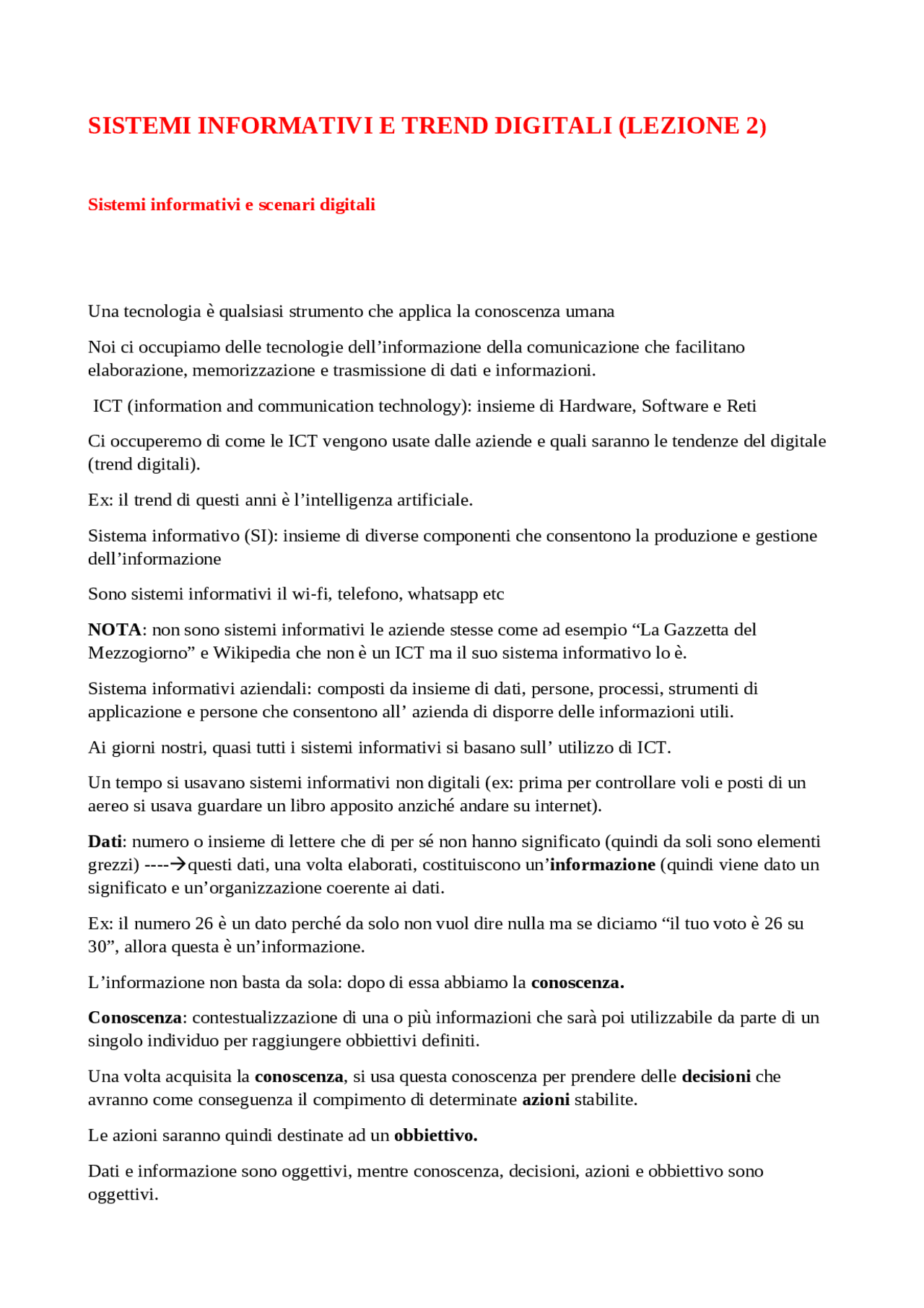 Sistemi Informativi E Trend Digitali Lezione 1 Docsity