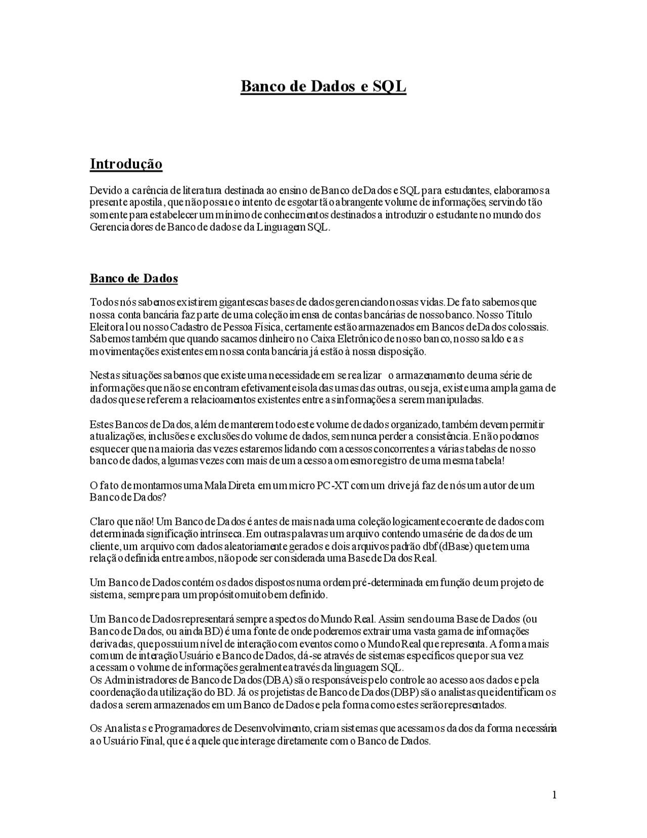Banco De Dados E Sql Docsity