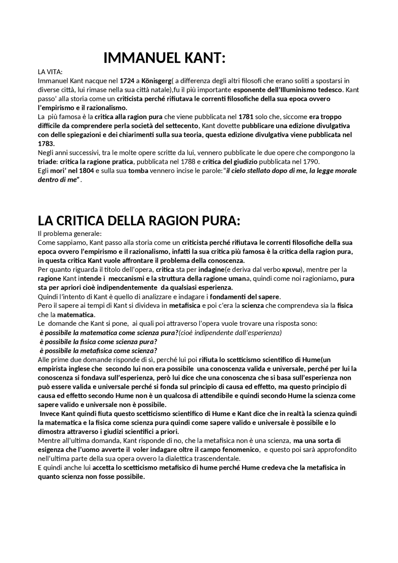 Kant E Tutta La Critica Della Ragion Pura Docsity
