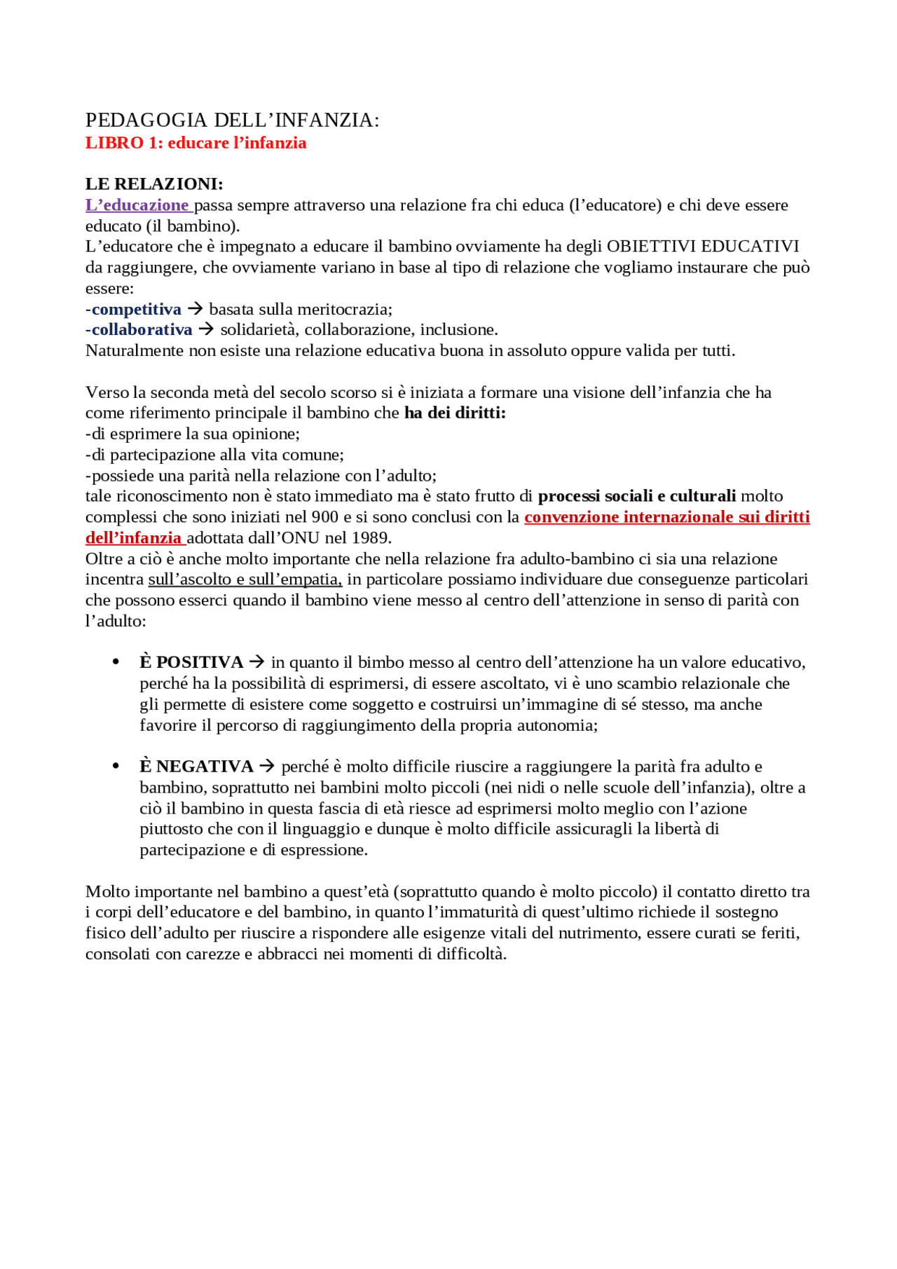 Riassunto Del Libro Educare Linfanzia Docsity