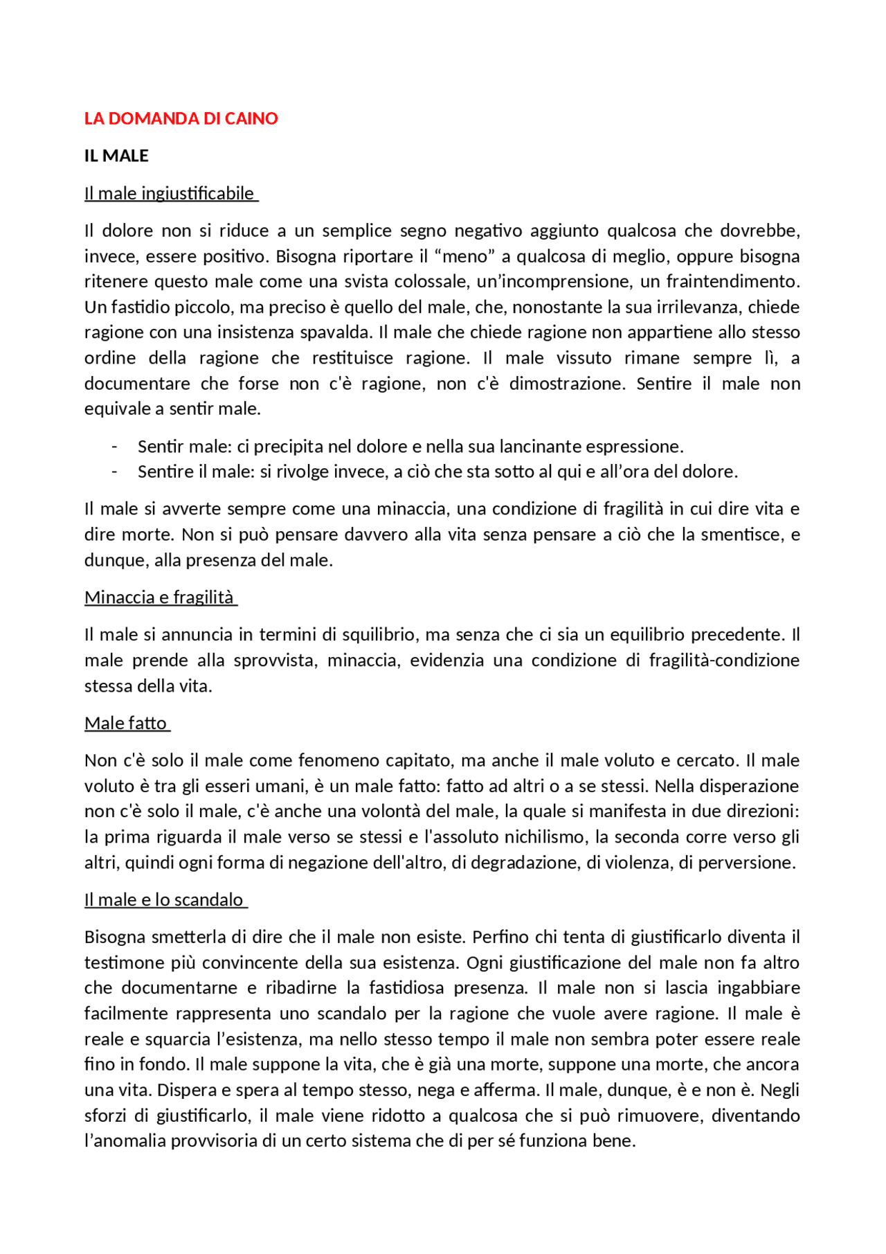 Riassunto La Domanda Di Caino Docsity