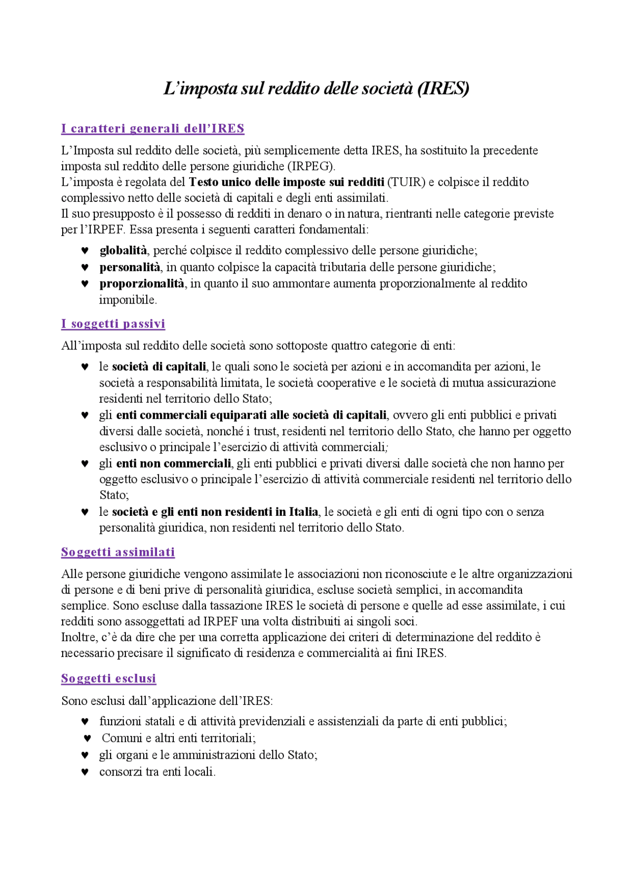Ires Imposta Sul Redditto Delle Società Docsity