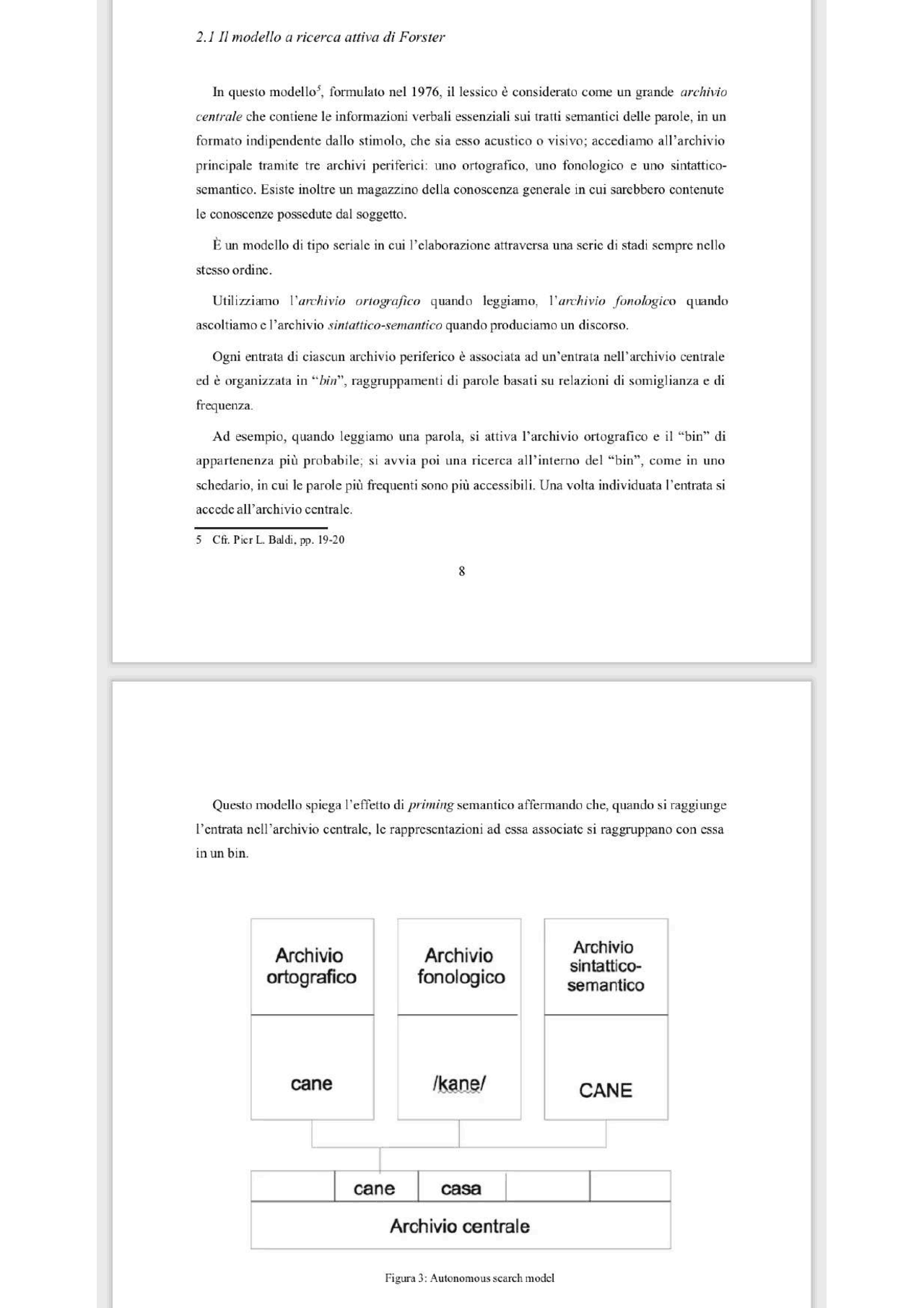 Modello di Forster - Esame Neuropsicologia del Linguaggio - Docsity