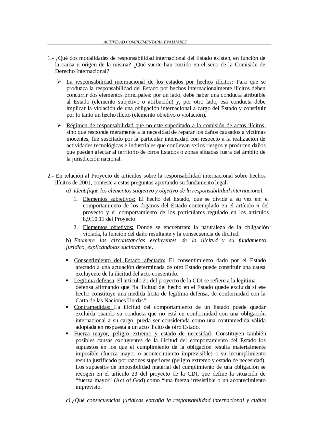 Actividad complementaria derecho internacional público - Docsity