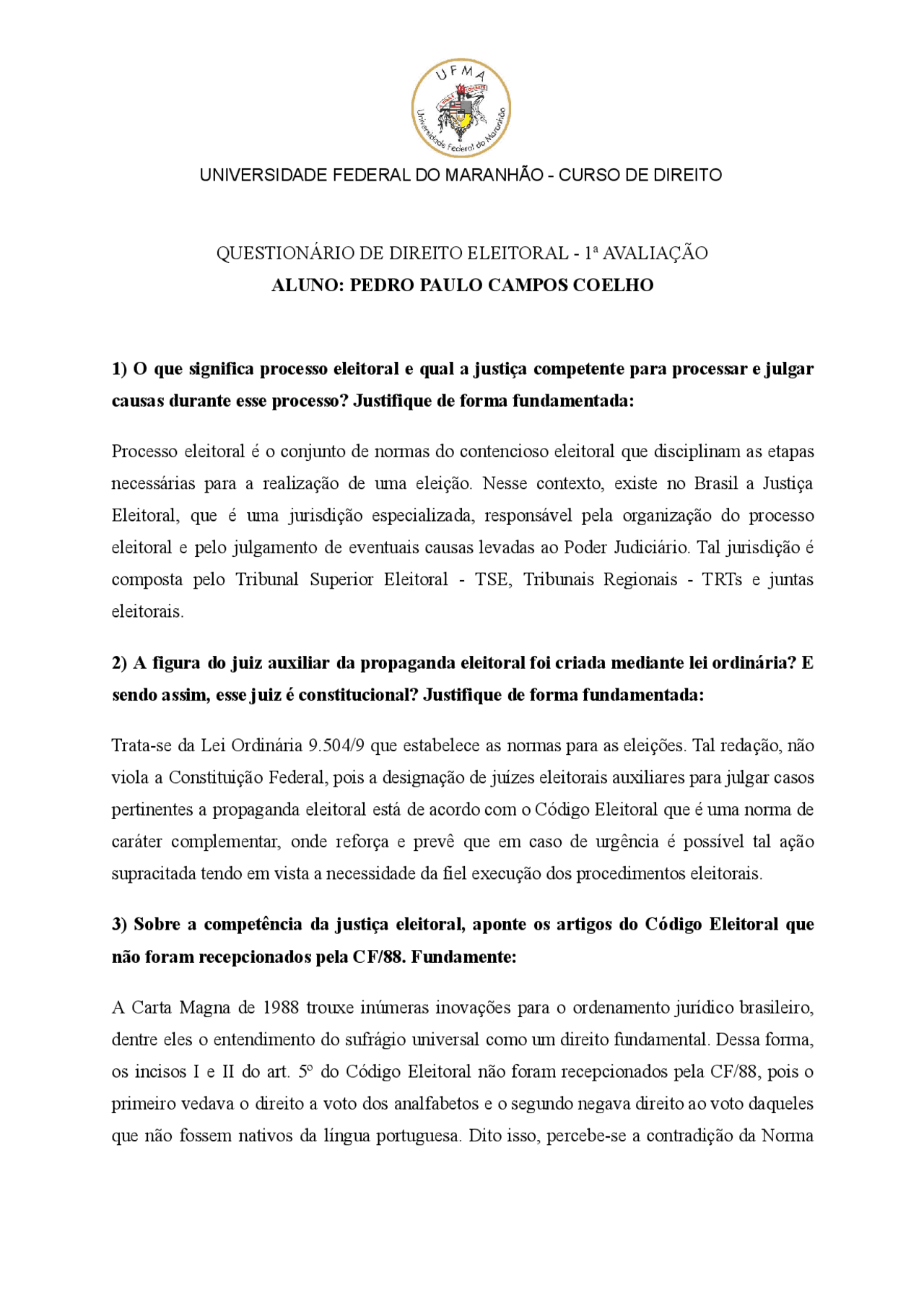 Questões De Direito Eleitoral Constitucional Docsity