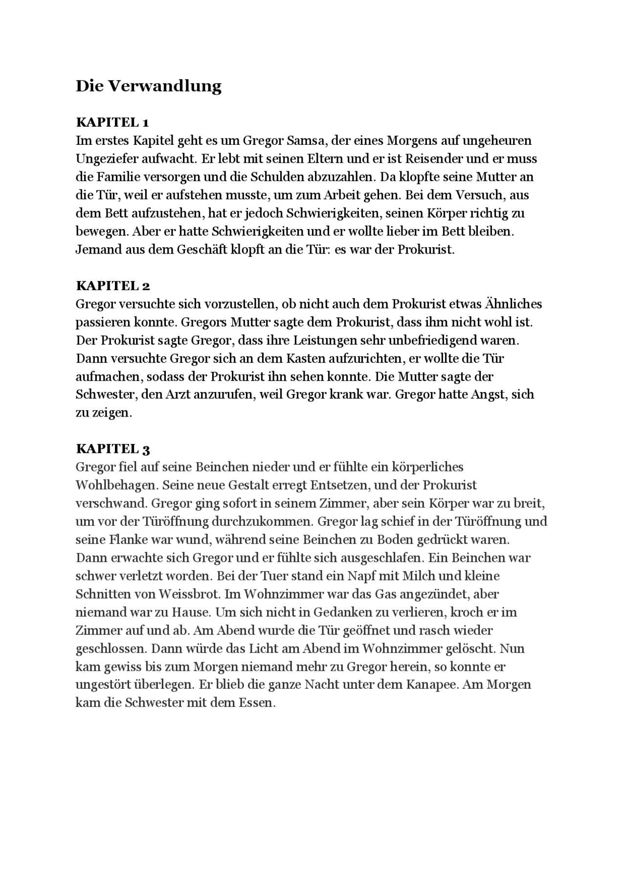 Riassunto Breve Die Verwandlung Docsity