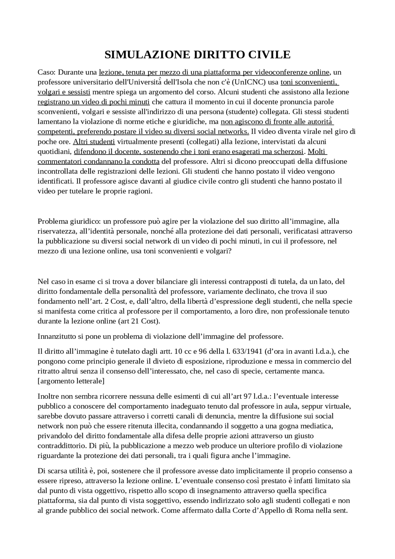 Simulazione Desame Di Diritto Civile Docsity