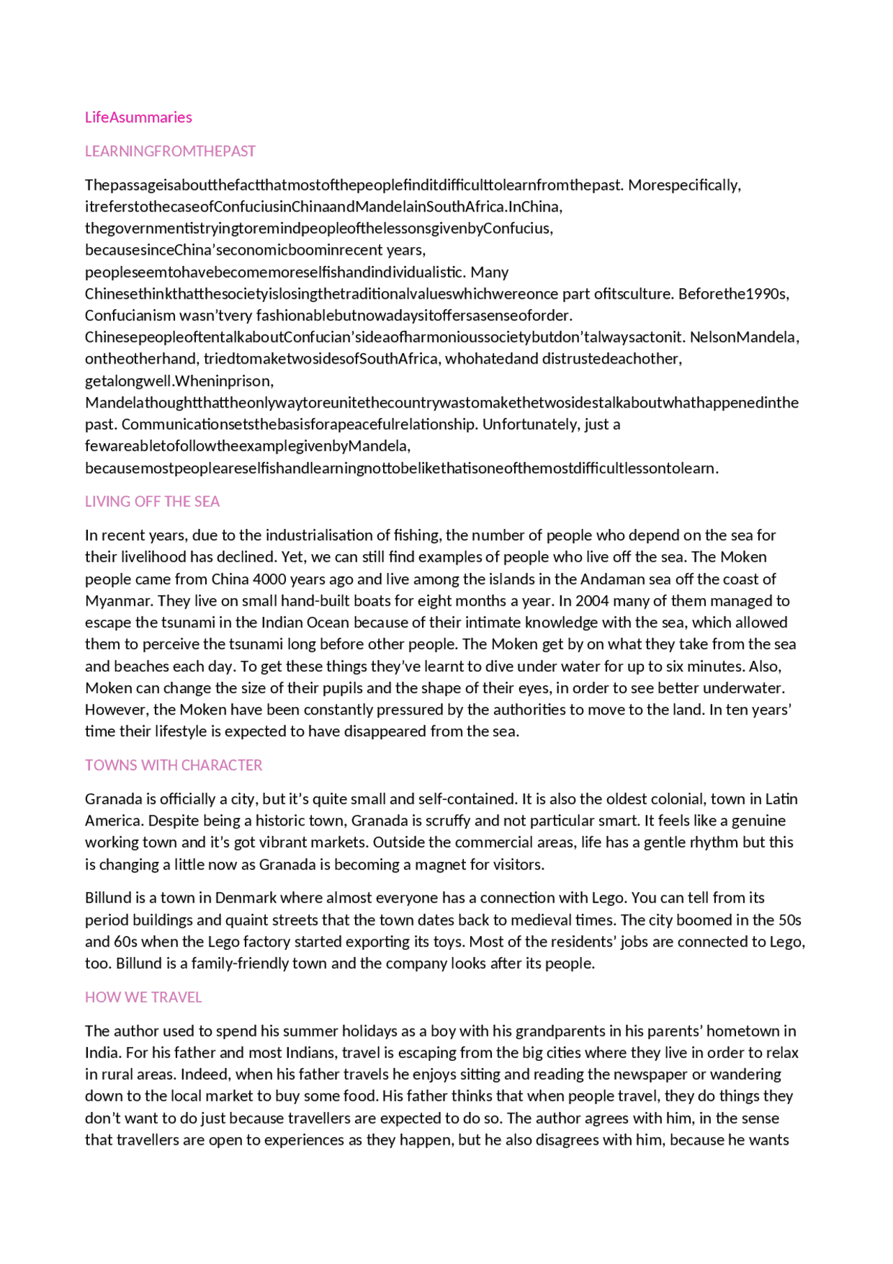 Riassunto Inglese Life Docsity