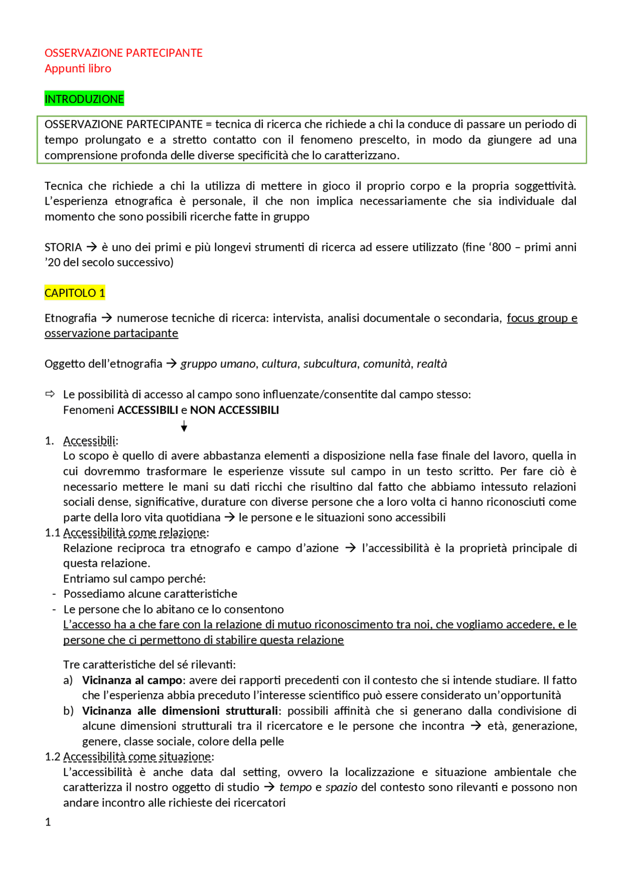 Losservazione Partecipante Docsity