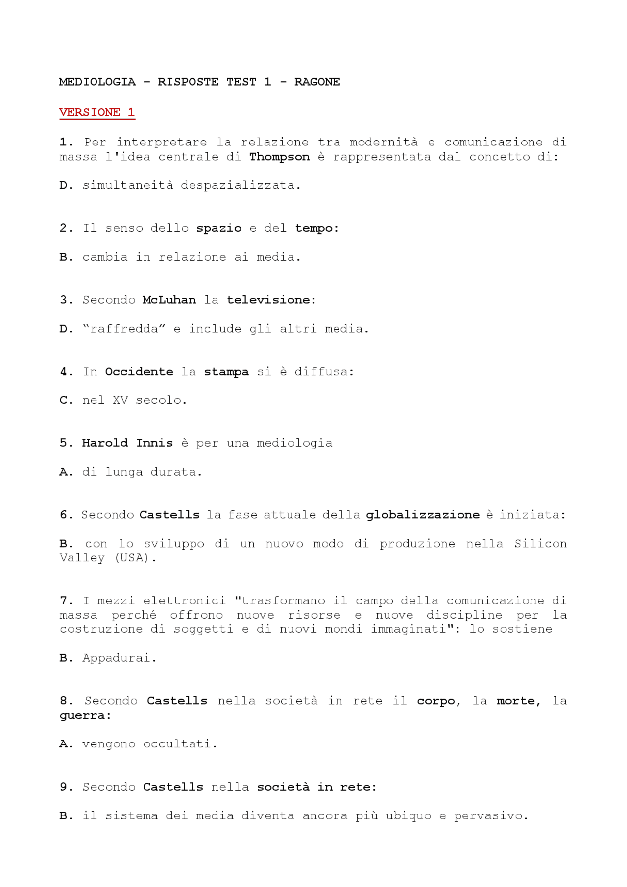 Mediologiarisposte Test 1ragoneversione 1 Docsity
