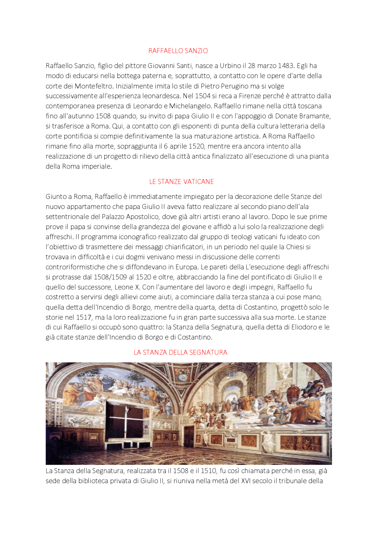 Riassunto Su Raffaello Sanzio Con Opere Docsity