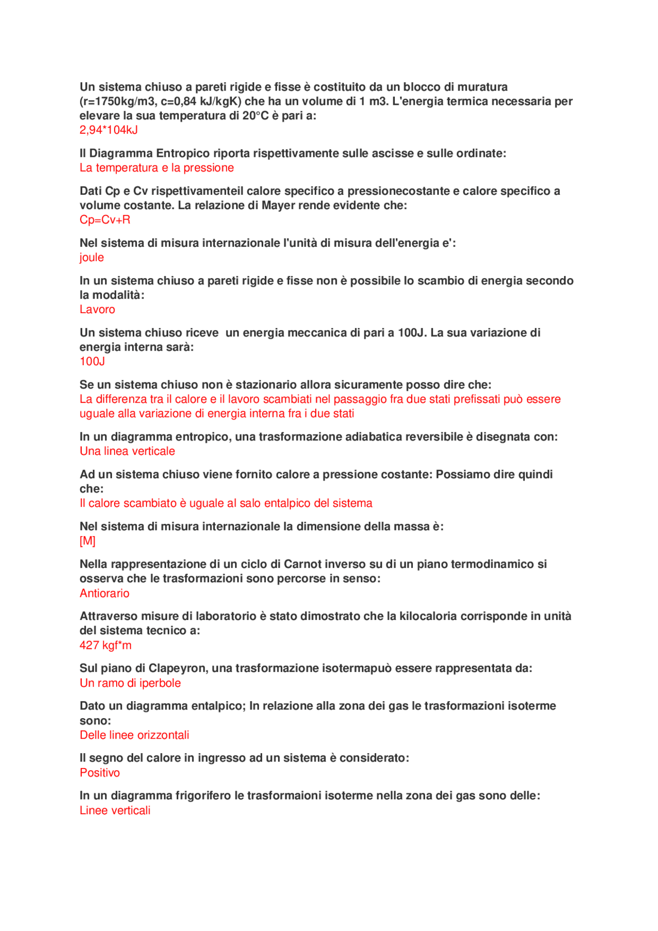 Database domande e risposte di Fisica Tecnica Ambientale Unipegaso - Docsity