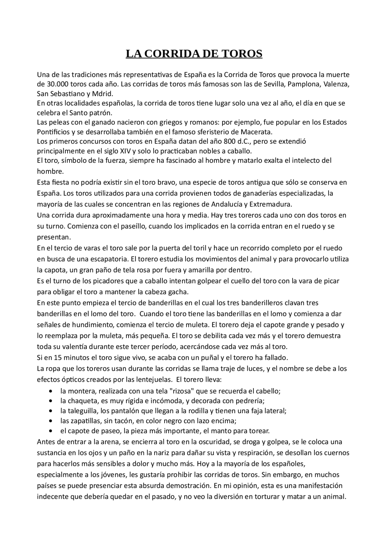 La corrida de toros. - Docsity