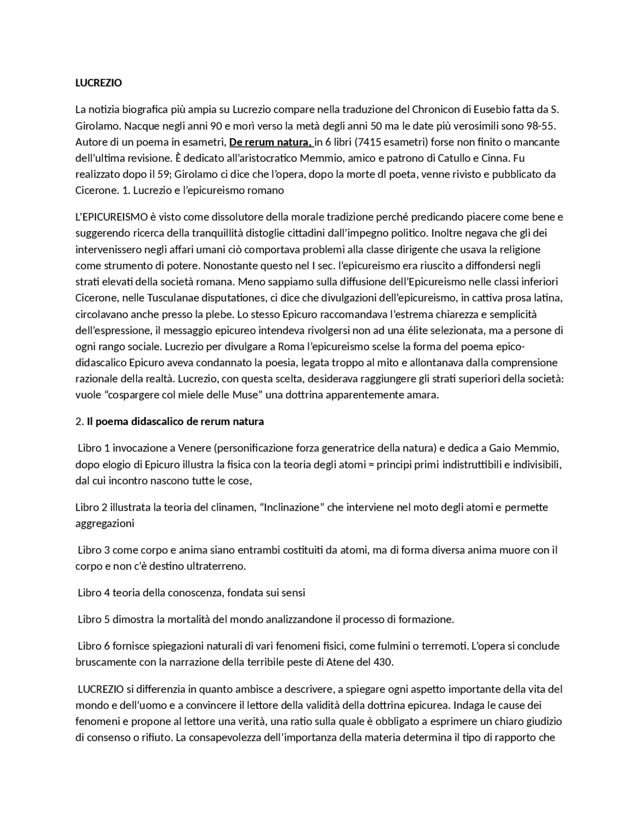 Riassunto Dellautore Latino Lucrezio Docsity