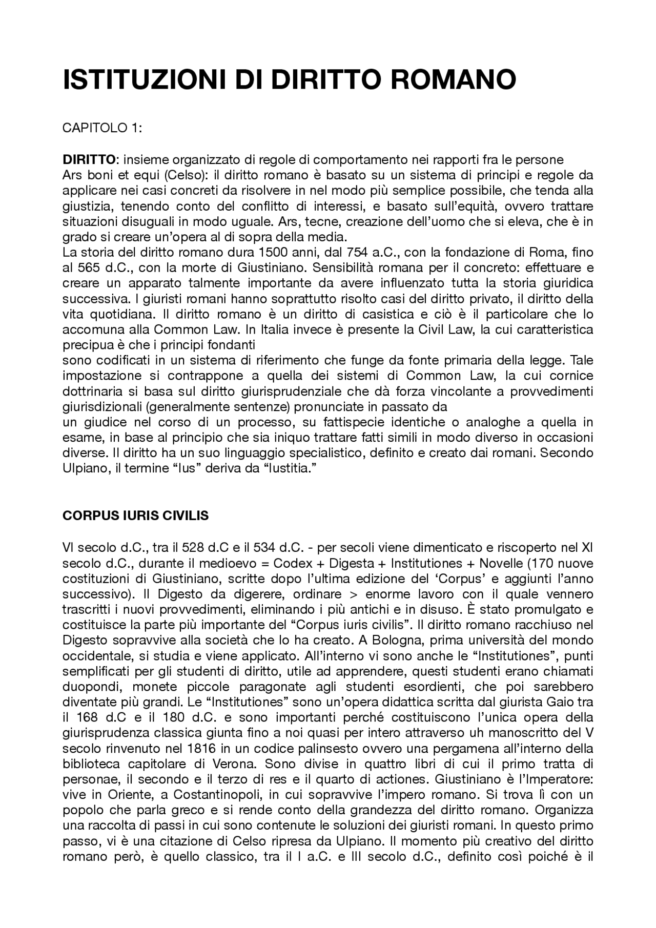 Schemi Riassuntivi Istituzioni Di Diritto Romano Docsity