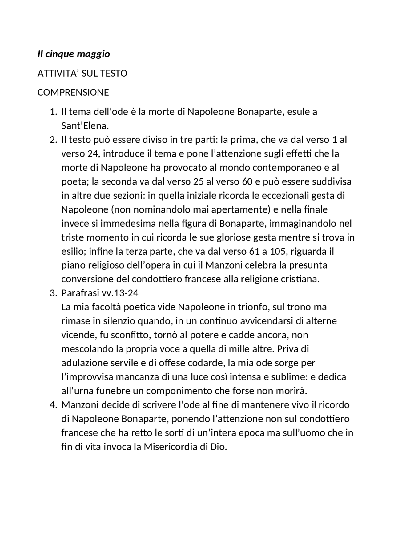 Analisi Il 5 Maggio Docsity
