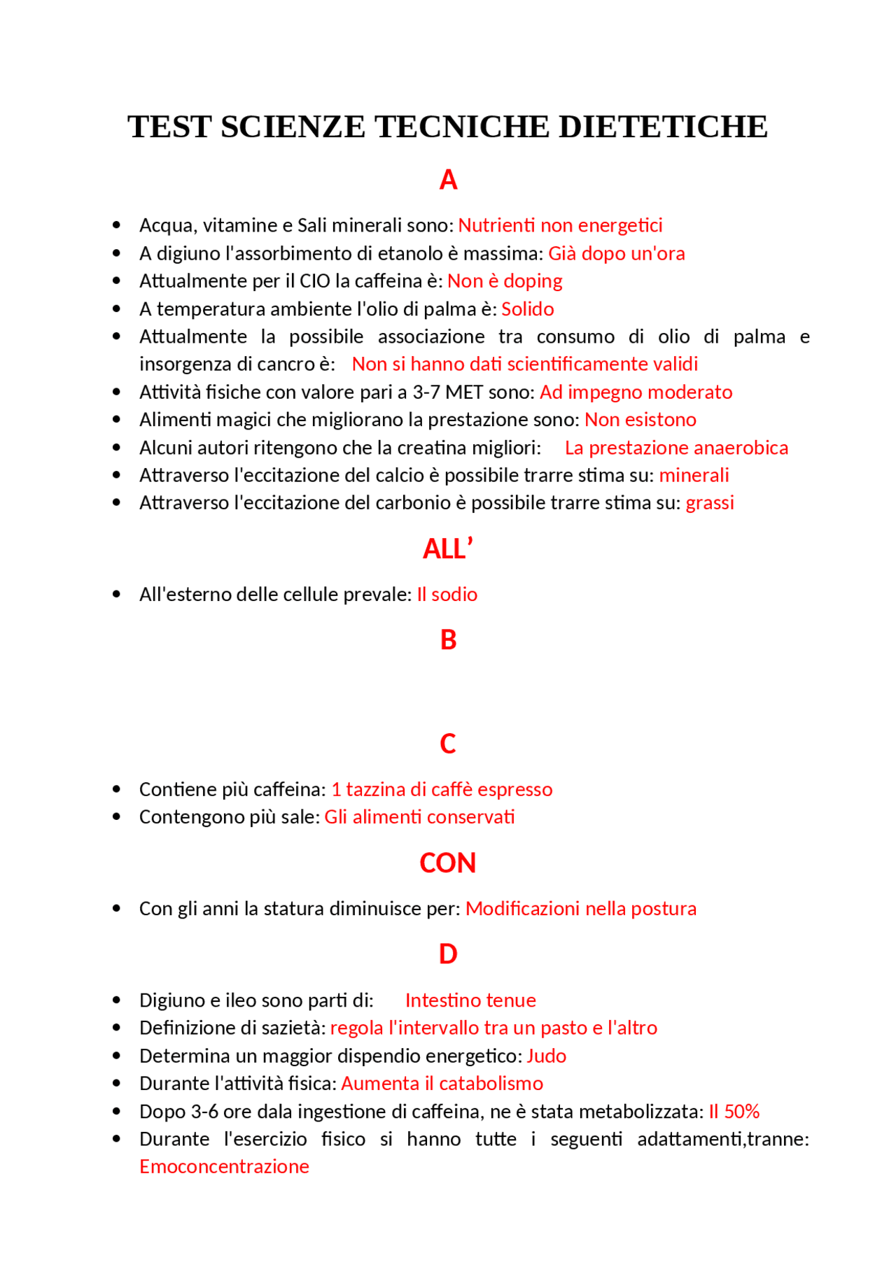 Test Con Inedite Scienze Tecniche Dietetiche Applicate Scienze Motorie