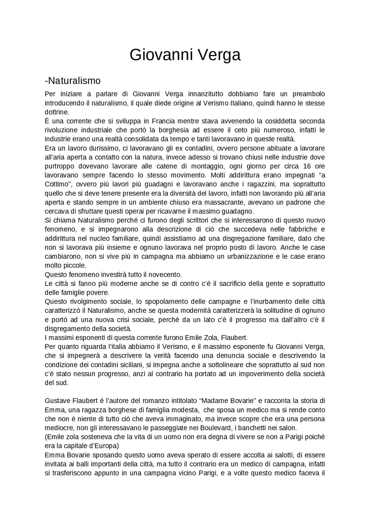 Appunti Su Giovanni Verga Caratteri Generali Docsity