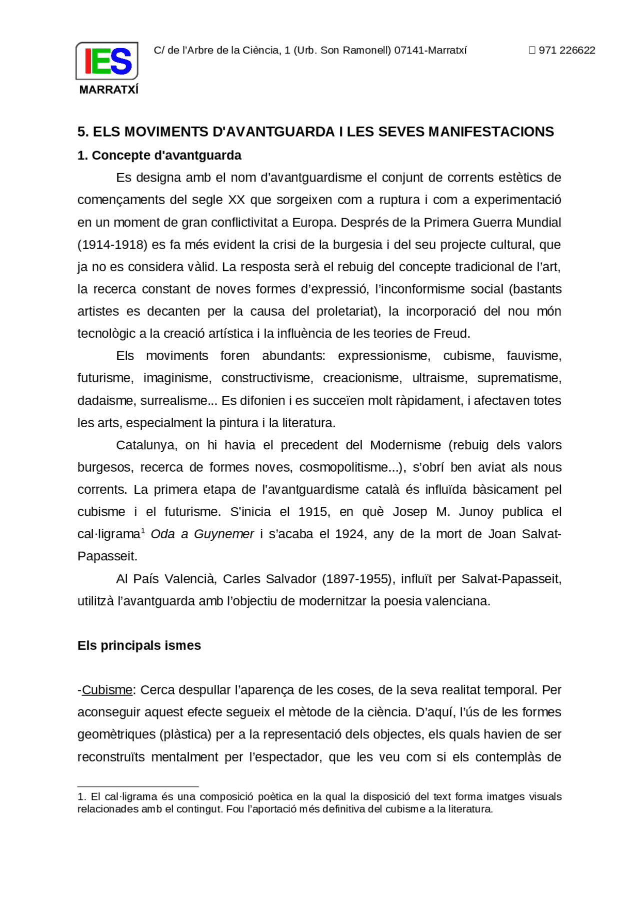 Apuntes Avantguardes Catalán Docsity