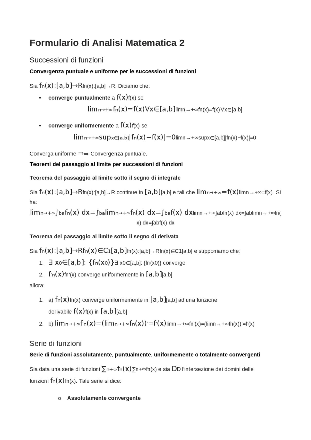 Formulario Analisi 2 Docsity