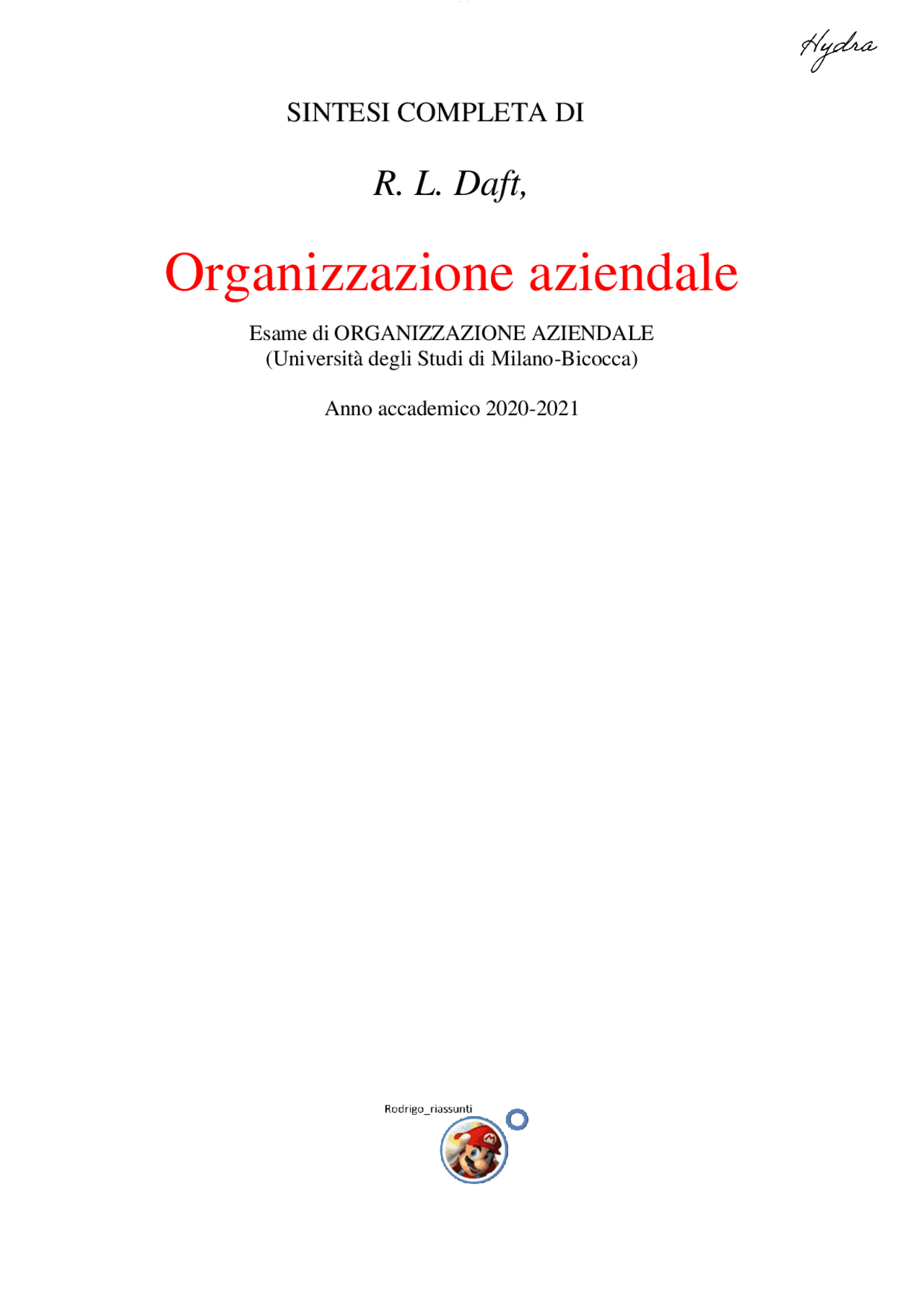 R L Daft Organizzazione Aziendale Riassunto Docsity