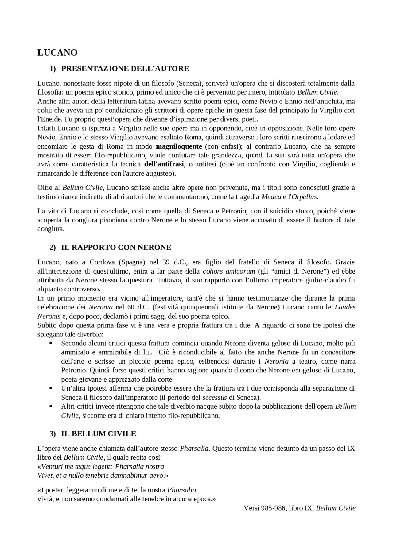 Lucano E Virgilio Proemi A Confronto Docsity