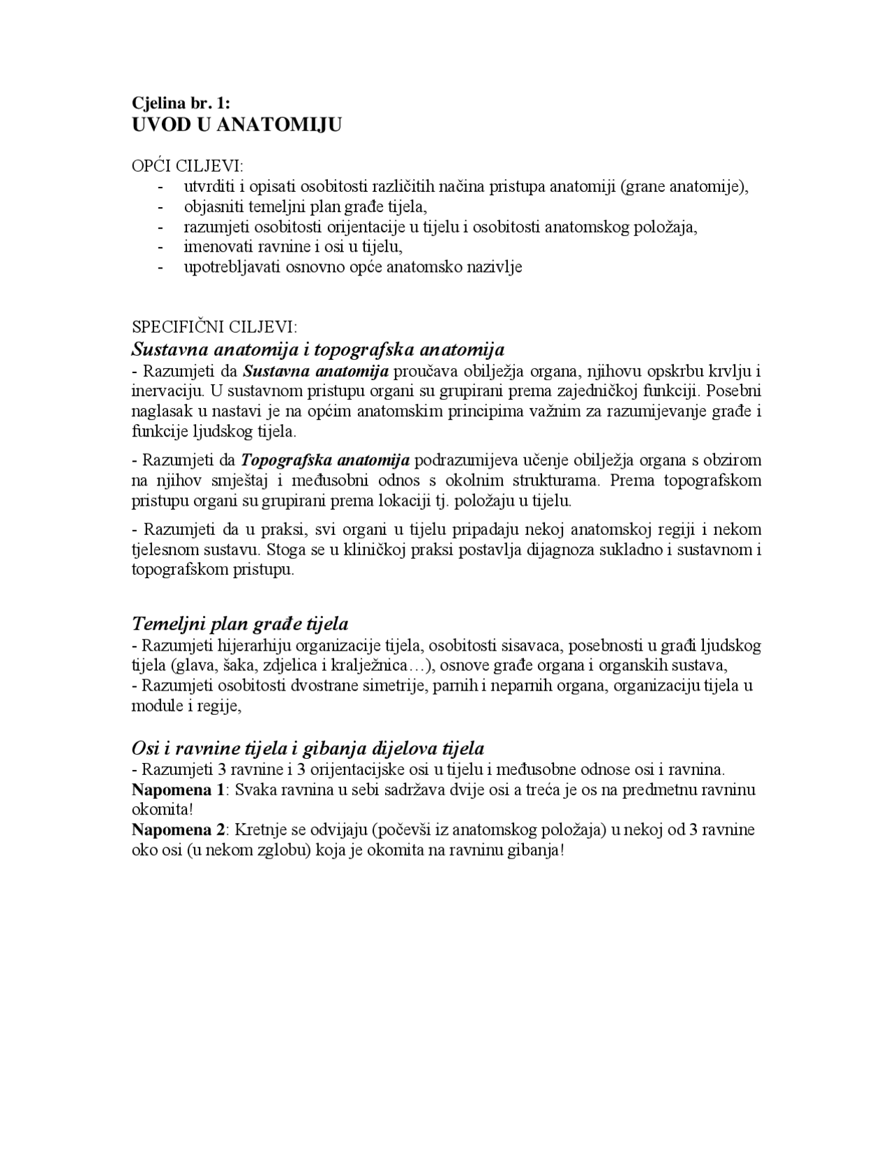 Uvod U Anatomiju Skripta Skripte Predlog Anatomija čoveka Docsity