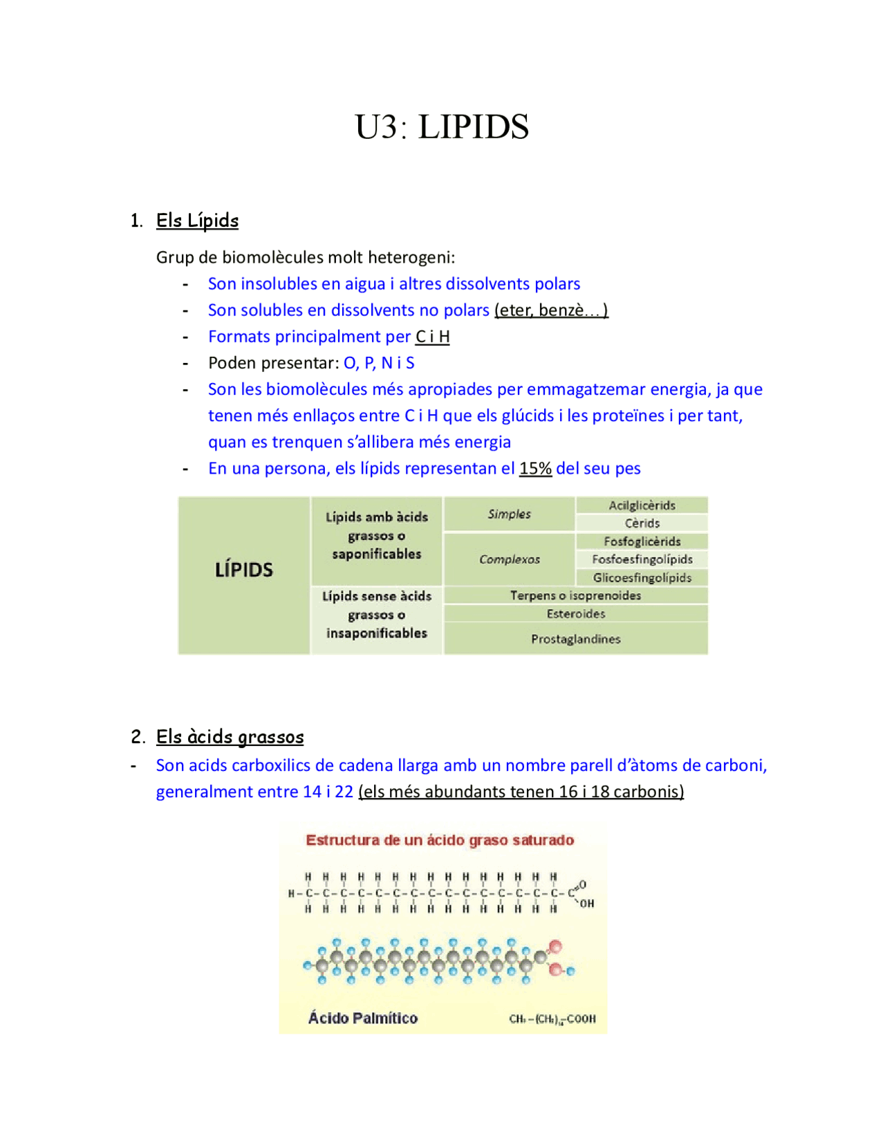 Els Lipids 1r Batxillerat Docsity