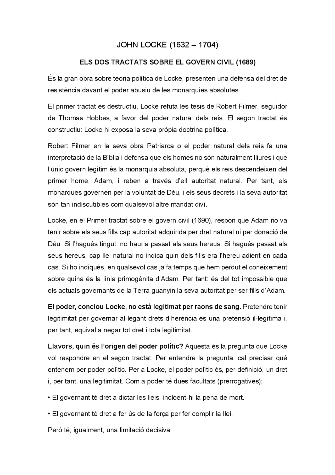 Apunts De John Locke Docsity
