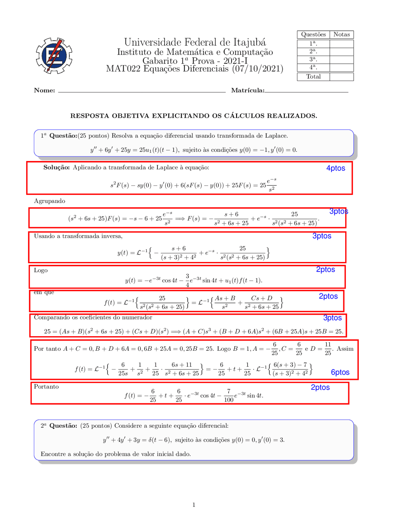 Resolução De Prova De Equações Diferenciais Docsity