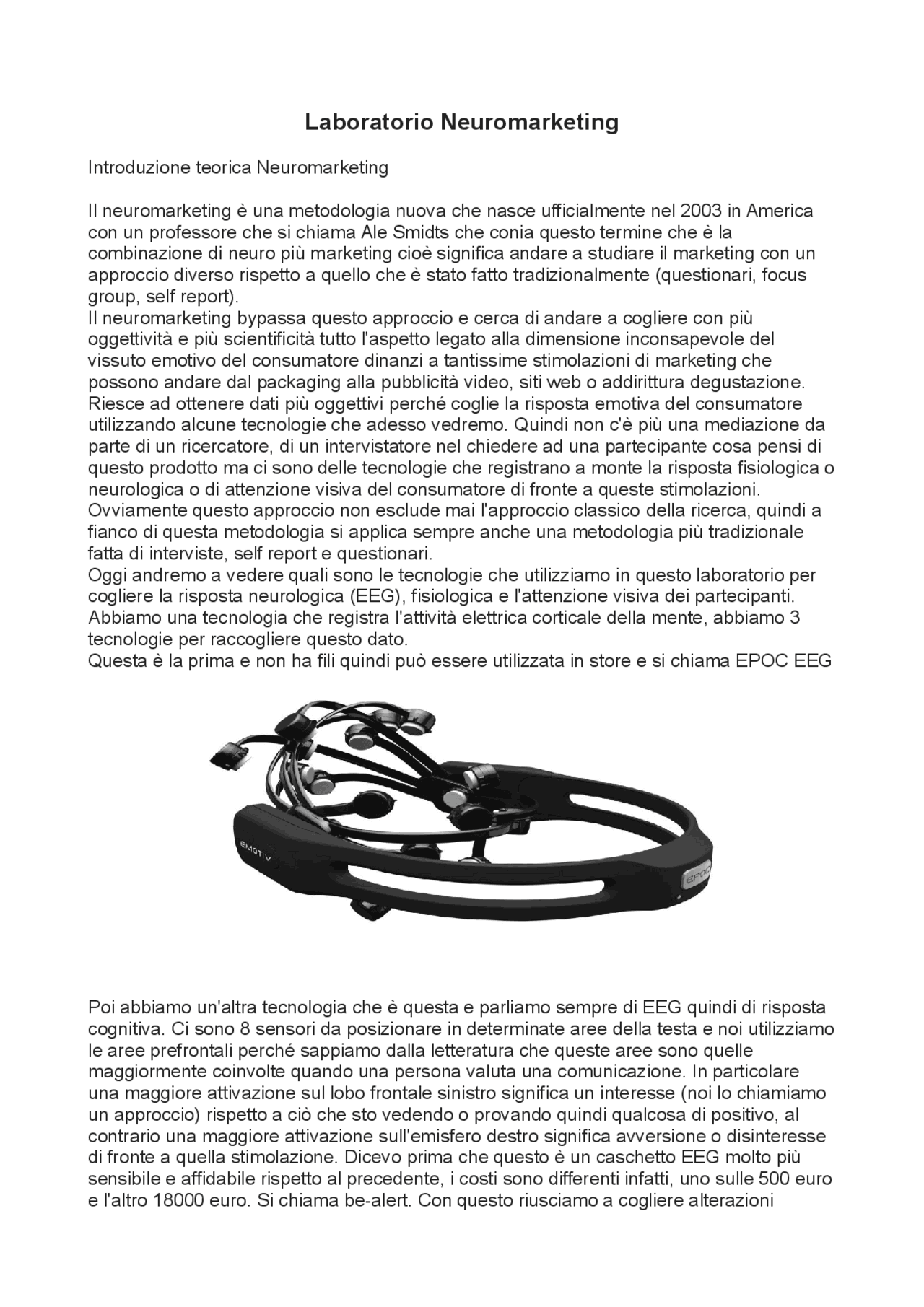 Laboratorio Di Neuromarketing Docsity