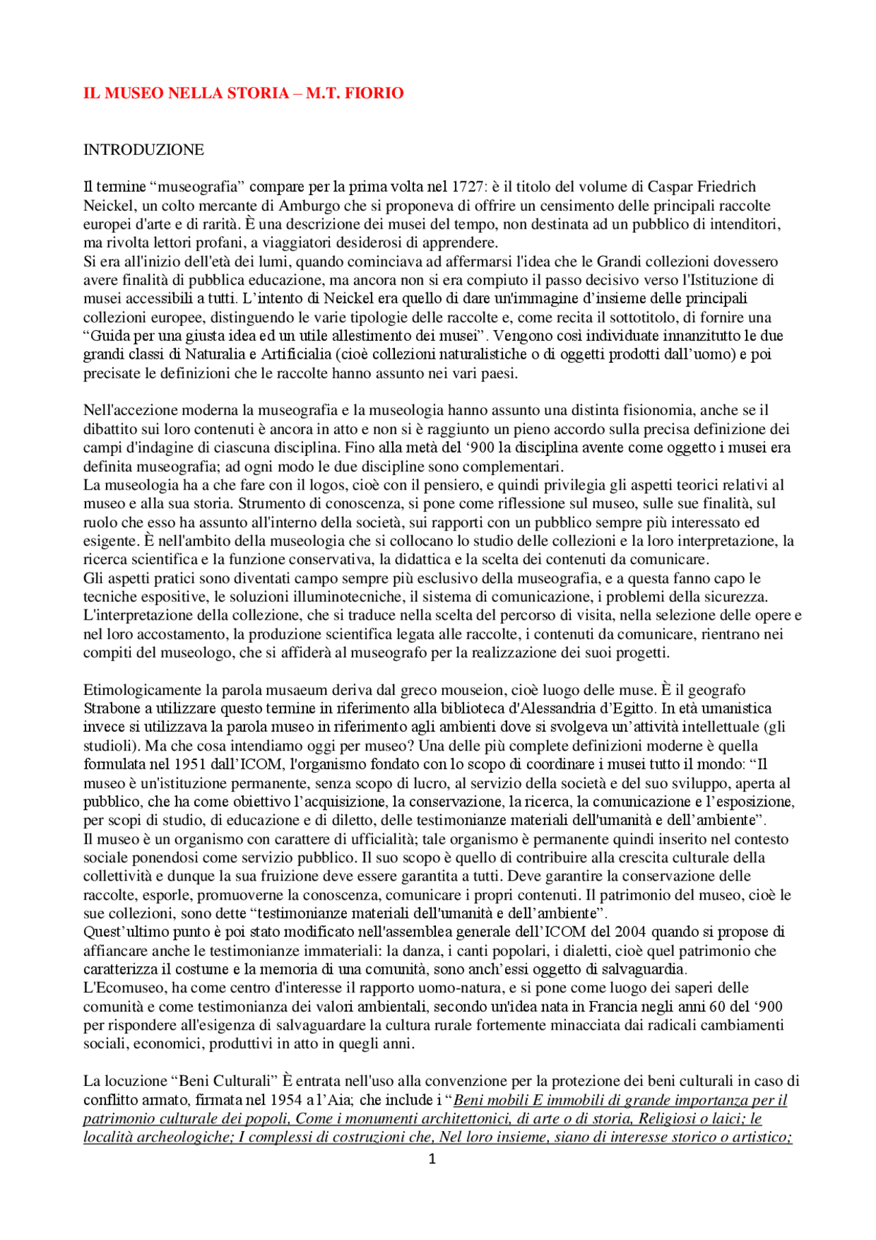Il Museo Nella Storia Mt Fiorio Docsity