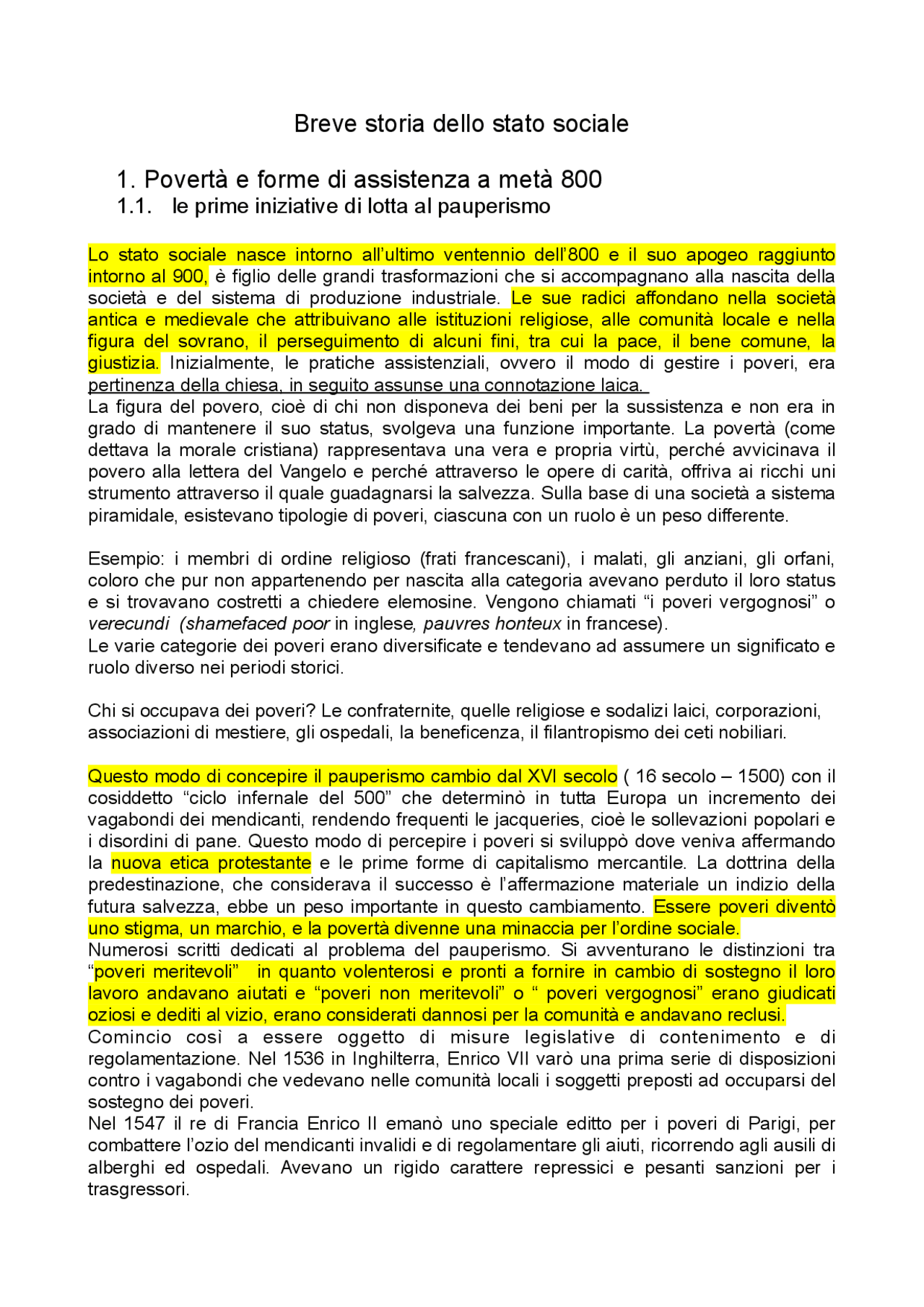 Breve Storia Dello Stato Sociale Docsity