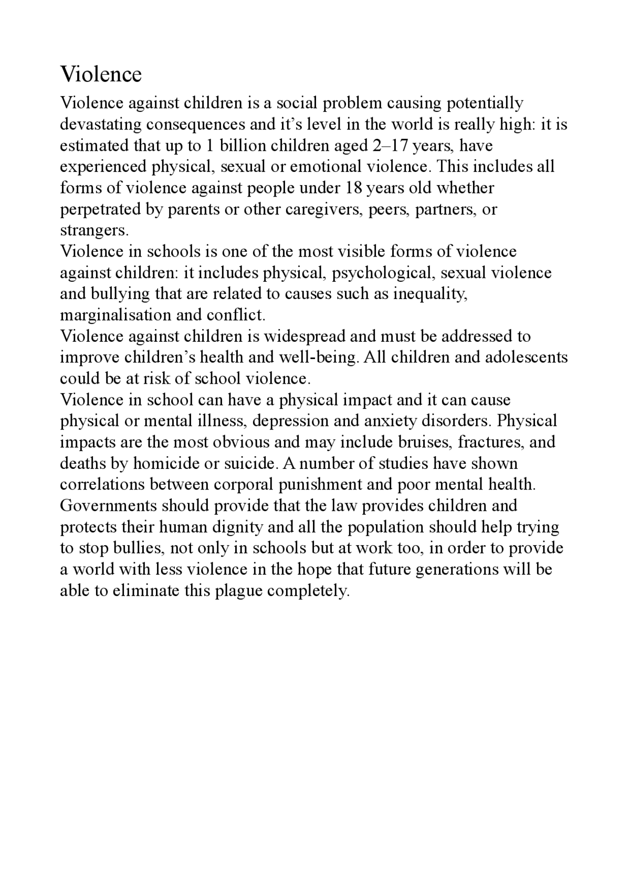 Violence theme text, tema sulla violenza - Docsity