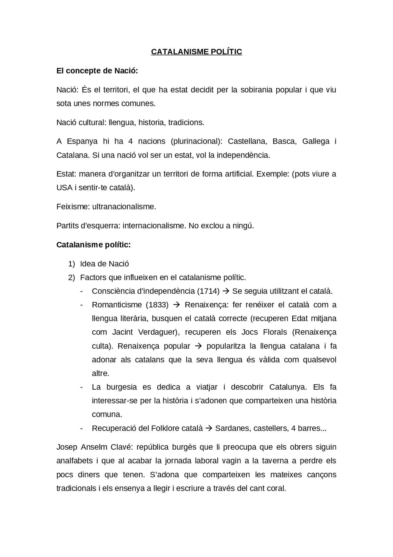 Apunts Del Catalanisme PolÍtic Docsity