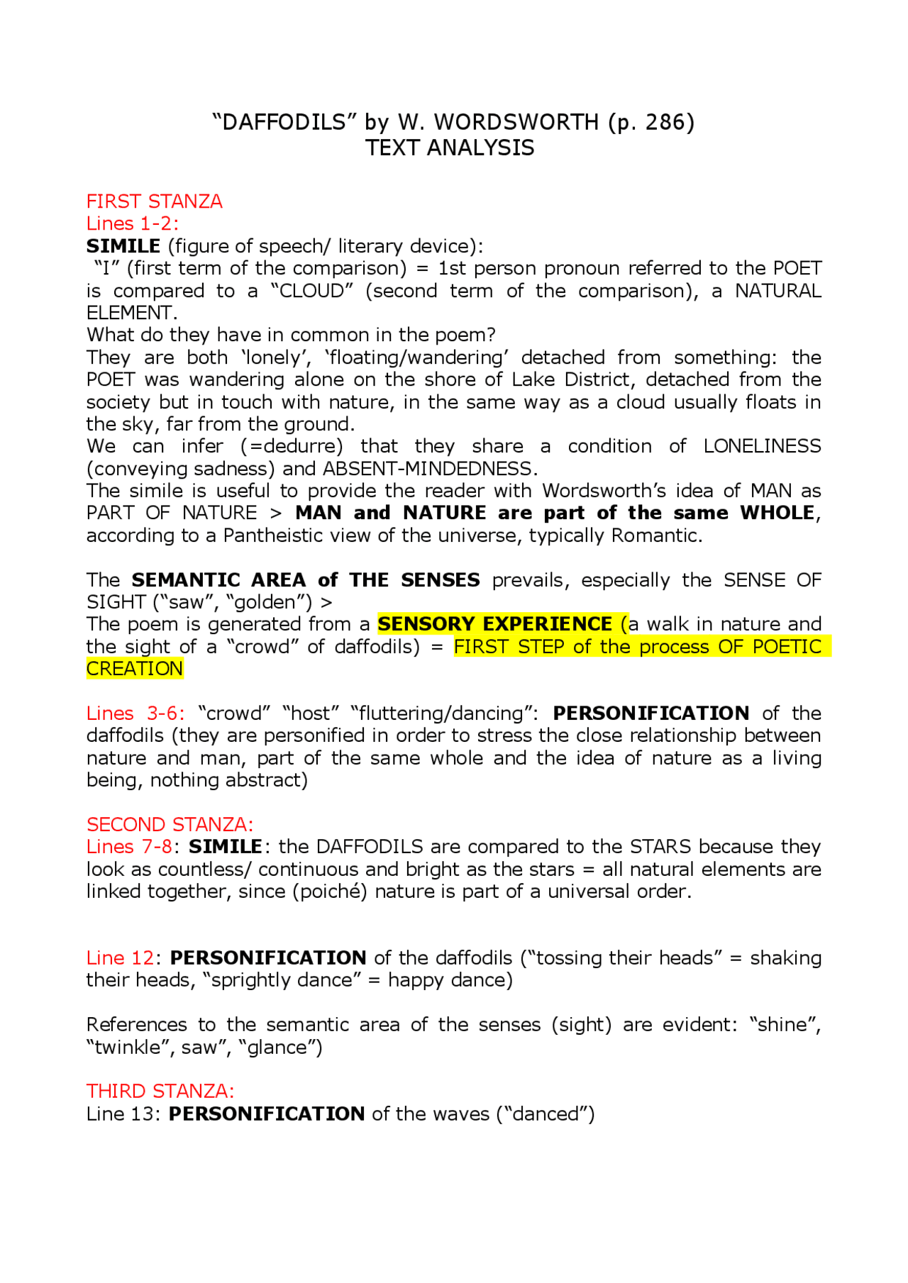 Analisi sintetica della poesia "Daffodils" - Docsity